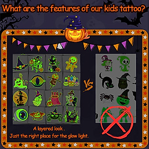 Konsait 96 PCS Halloween Temporary Tattoos for Kids, Pre-cut Glow in the Dark Fake Tattoos Halloween Kids Temporary Tattoos Halloween Party Favors Halloween Decorations Treats non Candy Prizes for Kid