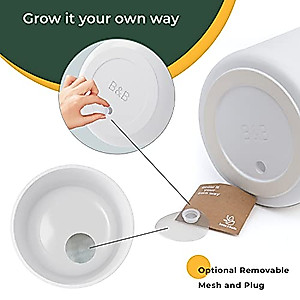 Bees & Buds 10 inch White Plant Pot - White Planters for Indoor Plants - Ceramic Planter Pots with Drainage - Mid Century Modern Large Flower Holder