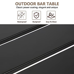 ONLYCTR Outdoor Patio Counter Height 55" Rectangle Bar Table for Patio, Garden, Yard, Balcony, Poolside (Black, 55inch-Length)