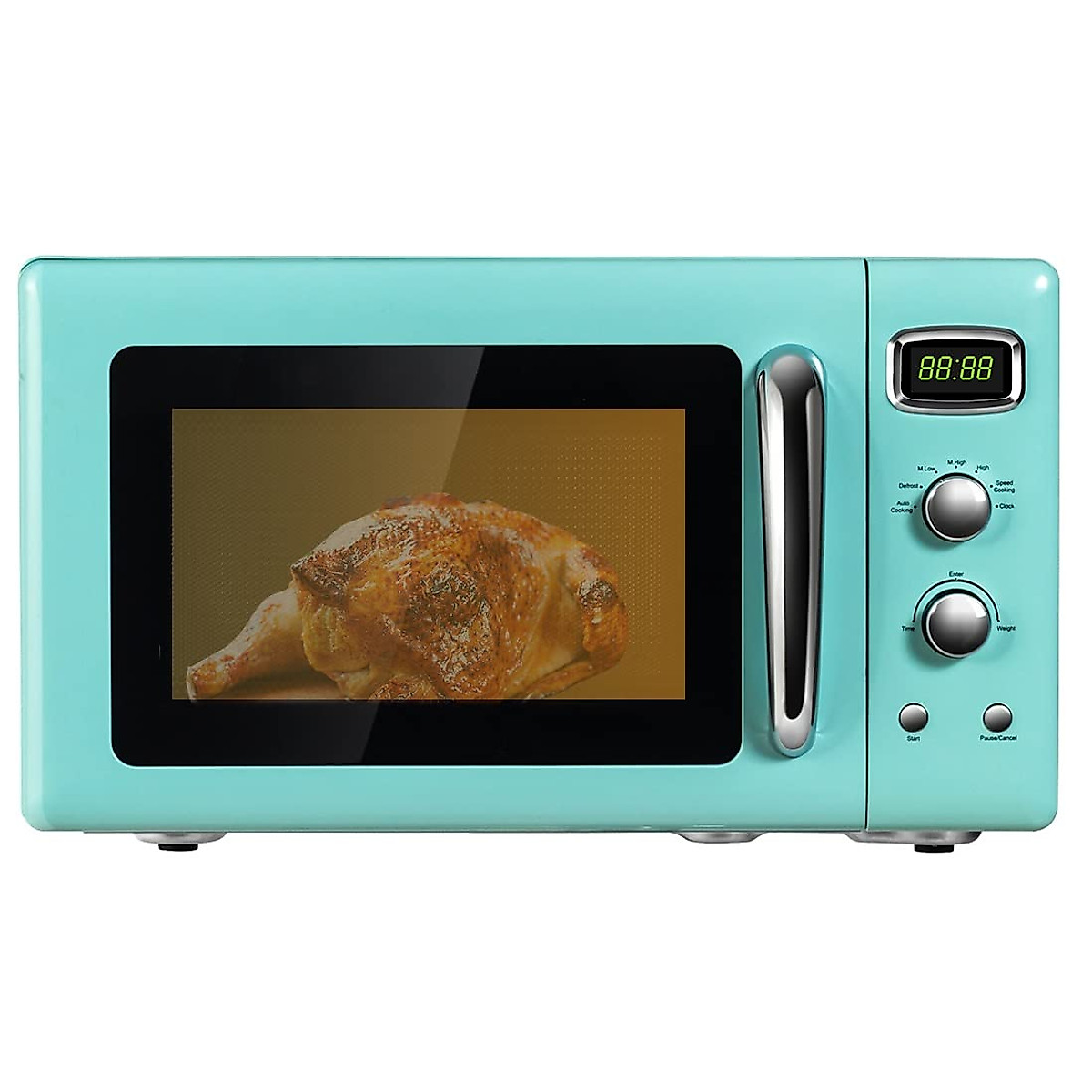 Retro Microwave Oven, SIMOE Compact Countertop Microwave 0.9 cu.ft. 900 W, Defrost & Auto Cooking Function, LED Display, Child Lock and Glass Turntable, ETL Certification