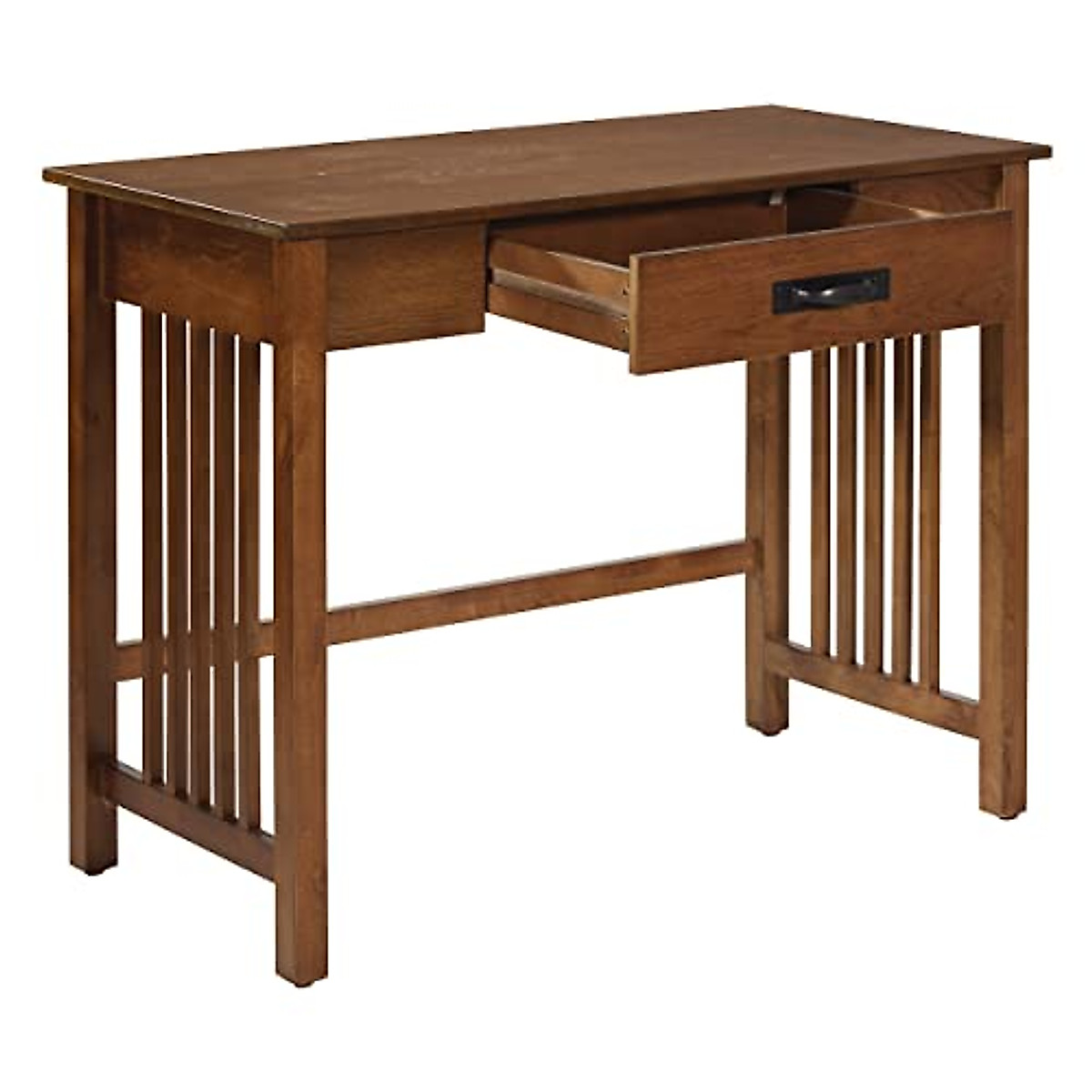 OSP Home Furnishings Sierra Writing Desk with Pull-Out Drawer and Mission Style Side Panels, Ash Brown