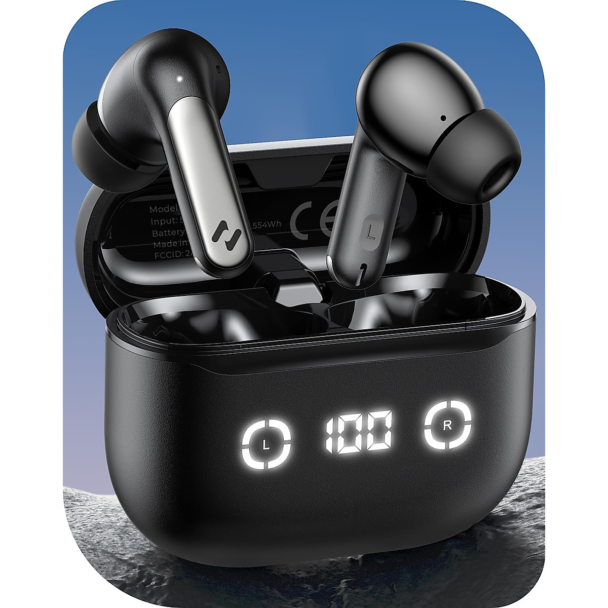 havit Wireless Earbuds Noise Cancelling, Bluetooth 5.4 Headphones with 4 ENC Noise Cancelling Mic, 40H Playtime, in-Ear Bluetooth Ear Buds 7 Preset EQs via App LED Display