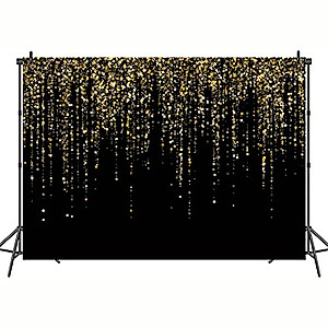 MAQTT 82" x 60" Black and Gold Bokeh Party Backdrop Photo Black and Gold Glitter Bokeh Sequin Spots Birthday Anniversary Photography Background Golden Sparkle Banner Photo Baby Bath Decoration