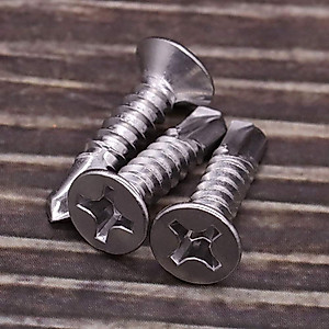 #6 x 1/2" Flat Phillips Drive Head Self Drilling Screws for Metal, 410 Stainless Steel Sheet Metal Tek Screws, Countersunk Head, Quick Self Tappers for Indoor Outdoor, 100 pcs