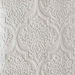 Madison Park Tufted Chenille 100% Cotton Duvet- Modern Luxe All Season Comforter Cover Bed Set with Matching Shams, King/Cal King(104"x92"), Damask Off White 3 Piece