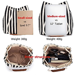 Bydenwely Women's Tote Bag Medium Canvas Shoulder Bag Daily Working Handbag with Concise Striped Pattern (Black)