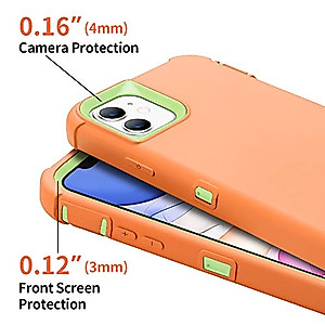 Sansunto for iPhone 11 Case Orange, Silicone Durable Protective Case,Heavy Duty Shockproof Full Body Case 3in1 Hard PC Bumper and Back Cover for iPhone 11 6.1 inch (Orange/Matcha Green)
