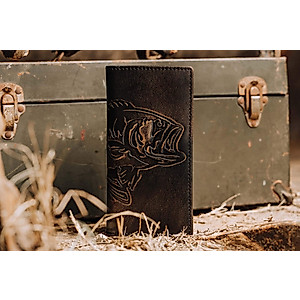 House of Jack Co. BASS FISH Long Wallet For Men | Full Grain Leather with Hand Burnished Finish | Long Bifold Wallet | Rodeo Wallet | Bass Fisherman Gift