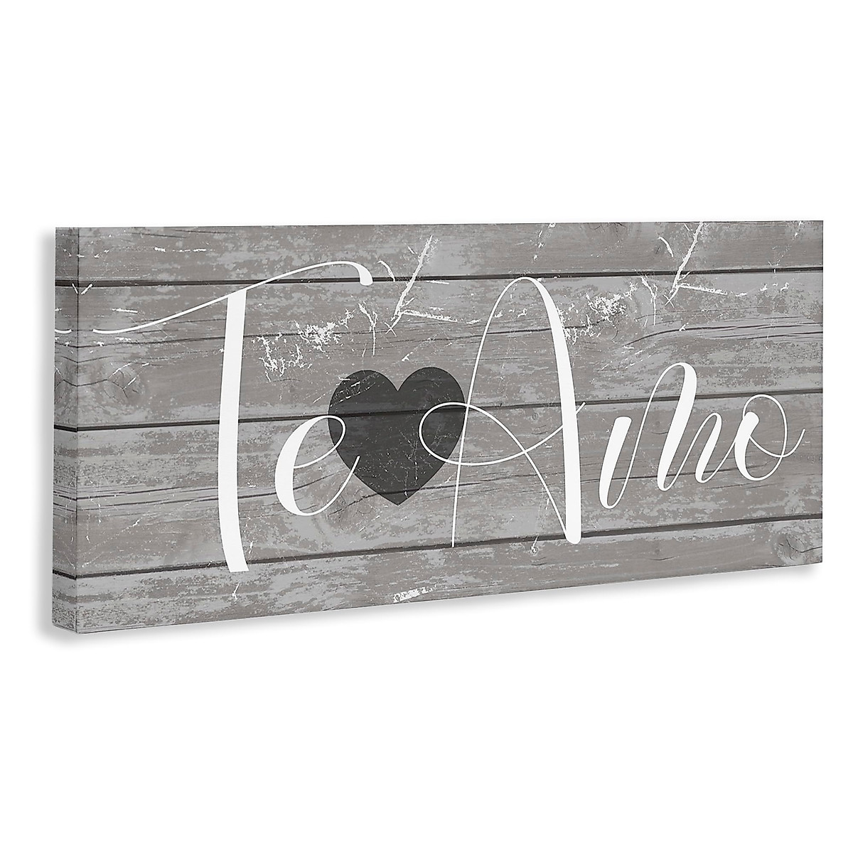 Stupell Industries Te Amo Romantic Rustic Grey Sign with Heart Wall Art, 10 x 24