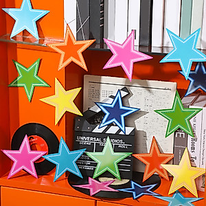 Geosar 90 Pieces Neon Stars Cut Outs Bulletin Board Cutouts Back to School Star Bulletin Board Rainbow Colored Stars Shapes Paper Cutouts for Classroom Bulletin Board Neon Party Supply Teachers Kids