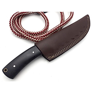 Nooraki SK-63 Handmade Damascus Hunting Knife 8.5 inches Full Tang Blade with Leather Sheath Skinner Knife, Camel Bone Handle