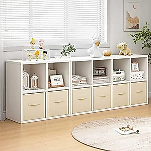 FYY 11 Inch Fabric Cube Organizer 2 Packs, Foldable Cube Storage Bins Basket Closet Organizers Box, Home Organizers with Window and Handle for Shelves, Closet, Kallax, Office Beige