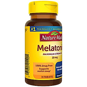 Nature Made Melatonin 10mg Extra Strength Tablets, 100% Drug Free Sleep Aid for Adults, 70 Count, 70 Day Supply