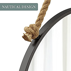 Barnyard Designs 26" Coastal Round Mirror with Hanging Rope - Mount Included - Nautical Rope Mirror for Bathroom Wall, Living Room or Entry Space - Coastal Home Decor, Beach House Wall Decor