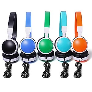 Keewonda Bulk Headphones for Kids' School Classroom - 5 Pack of Headphones KW-N05 Multi Color School Headsets for Computer Students Children Libraries