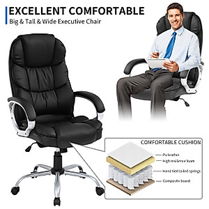 BLKMTY Office Chair Ergonomic Computer Chair PU Leather Chair High Back Desk Chair Adjustable Height Chair with Lumbar Support Executive Swivel Task Chair for Women, Black