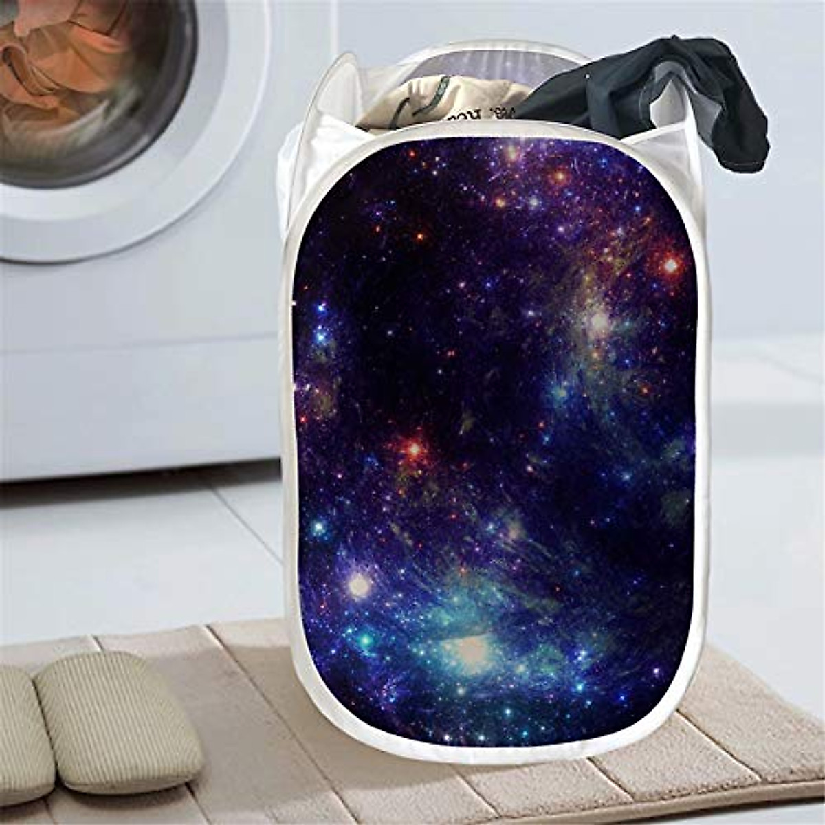 Forchrinse Blue Universe Space Galaxy Mesh Pop Up Laundry Hamper Collapsible Foldable Laundry Hamper Dirty Clothes Basket for Home,Dormitory,Apartment