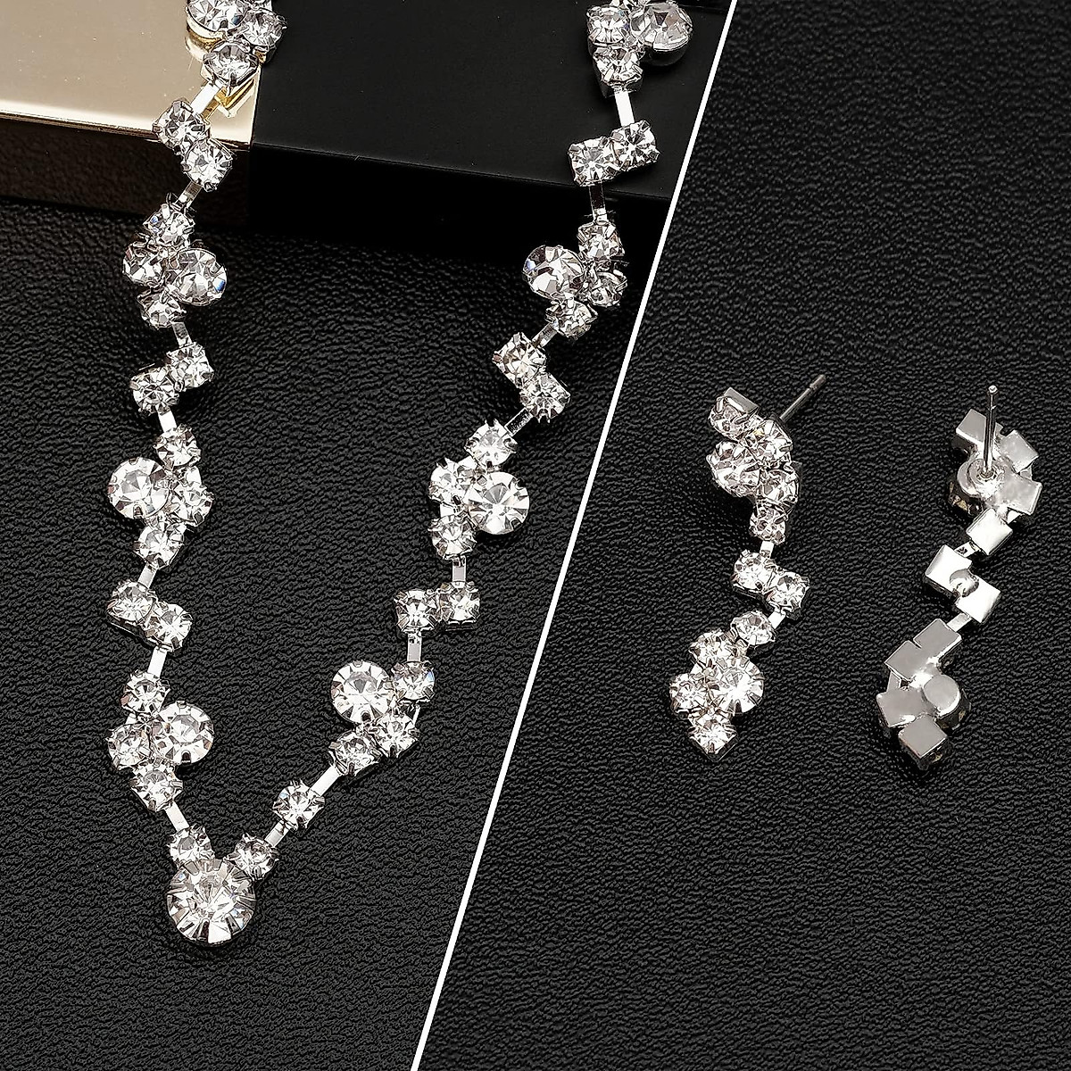 Aixiao Elegant Silver Necklace Earrings Bracelet Bridal Wedding Jewelry Sets for Brides Bridesmaid Prom Formal Costume Accessories for Women