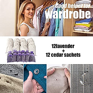 Cedar Space Cedar Blocks for Clothes Storage Set of 24, Cedar Sachets 12-Pcs Lavender Sachets 12-Pcs, 100% Aromatic Red Cedar Accessories for Wardrobes Closets and Drawers