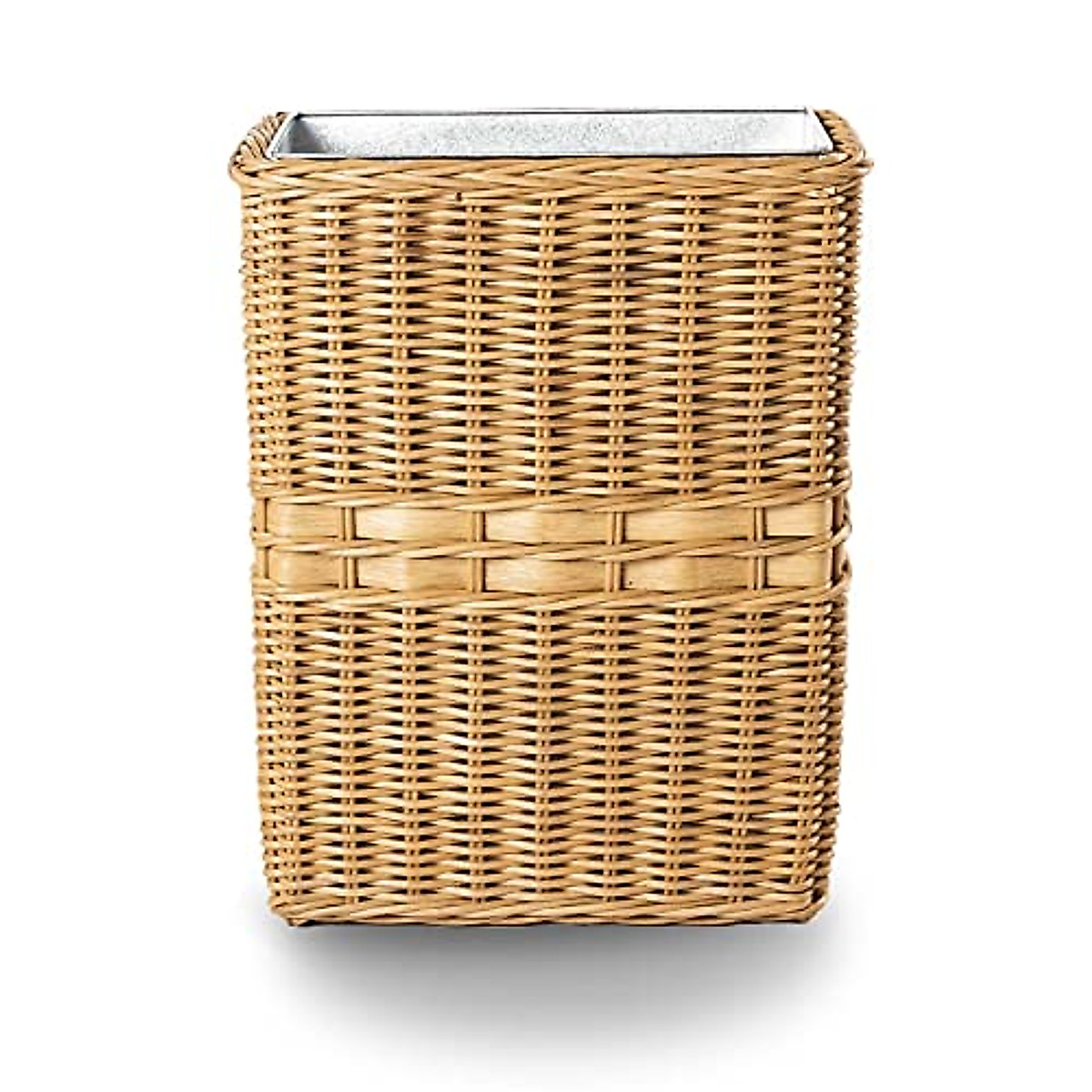 The Basket Lady Large Rectangular Wicker Waste Basket with Metal Liner, 14.5 in L x 9 in W x 18 in H, Sandstone