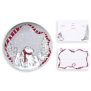 Vera Bradley Holiday Cookie Plate and Recipe Card Gift Set, 10.5" Christmas Dish, Microwave and Dishwasher Safe Serving Platter, Bow