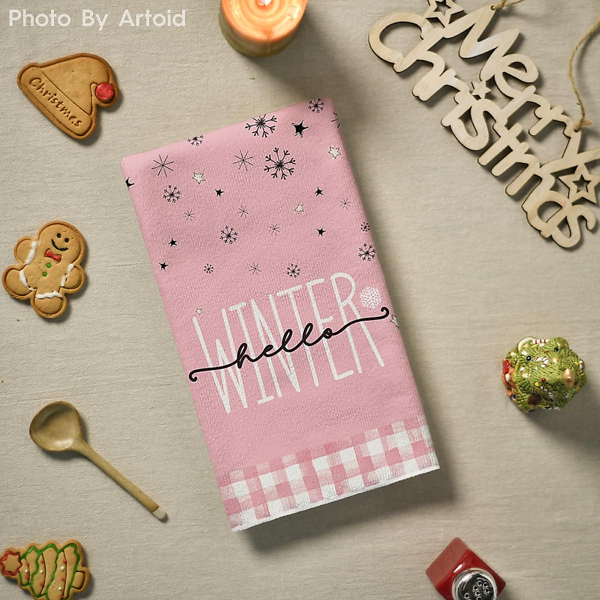 Artoid Mode Xmas Tree Snowman Snow Merry Christmas Kitchen Towels Dish Towels, 18x26 Inch Hello Winter Seasonal Decoration Hand Towels Set of 4