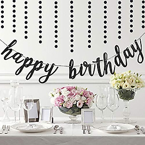 Happy Birthday Banner Black Glitter Happy Birthday Sign Banner Black Birthday Banner Decorations for Women Men