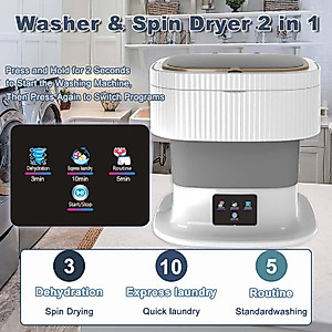 Mini Washing Machine, Portable Washing Machine, Foldable Washer and Dryer, Small Collapsible Laundry for Travel, Sutiable for Apartment, Dorm, Camping, RV, Underwears, Socks, Baby Clothes, Grey