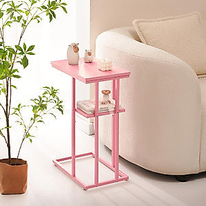 Yoobure C Shaped End Table, Side Table for Couch and Bed, Small Side Table for Small Spaces, Living Room, Bedroom, Rustic Snack Table