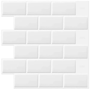 DEWOO Peel and Stick Tile Backsplash for Kitchen Wall, 10-Sheet White Subway Kitchen Backsplash Tiles (12"×12")