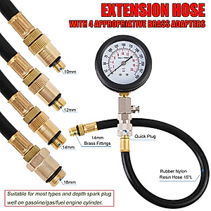 JIFETOR Compression Tester Kit, Small Engine Cylinder Test Pressure Gauge Tool Set for Testing Motorcycle Car Automobile Outboard Motor Chainsaw Snowmobile Auto Gasoline Petrol Gas Engine, 300PSI
