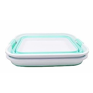 SAMMART 42L Collapsible Plastic Laundry Basket - Foldable Pop Up Storage Container / Organizer - Portable Washing Tub - Space Saving Hamper / Basket (White/Light Green (Set of 2))