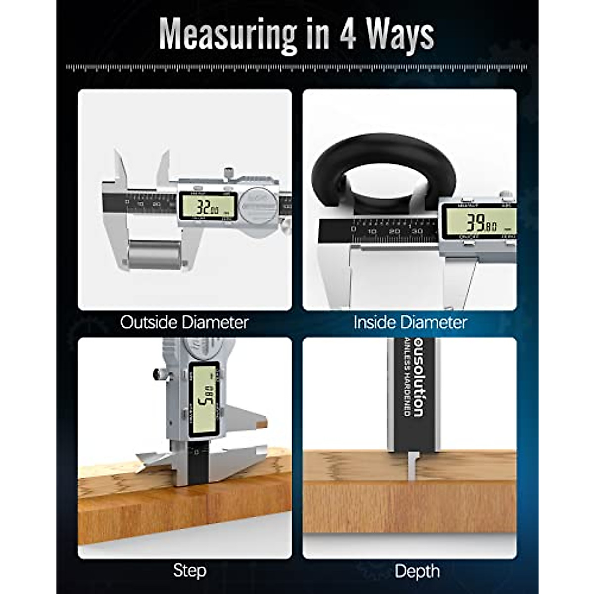 Housolution Digital Caliper, (ABS) Absolute Scale Caliper 6", IP54 Electronic Measuring Tool, Inch/MM/Fraction, Auto-Off LCD Stainless Steel Waterproof Micrometer Vernier Caliper, with Feeler Gauges