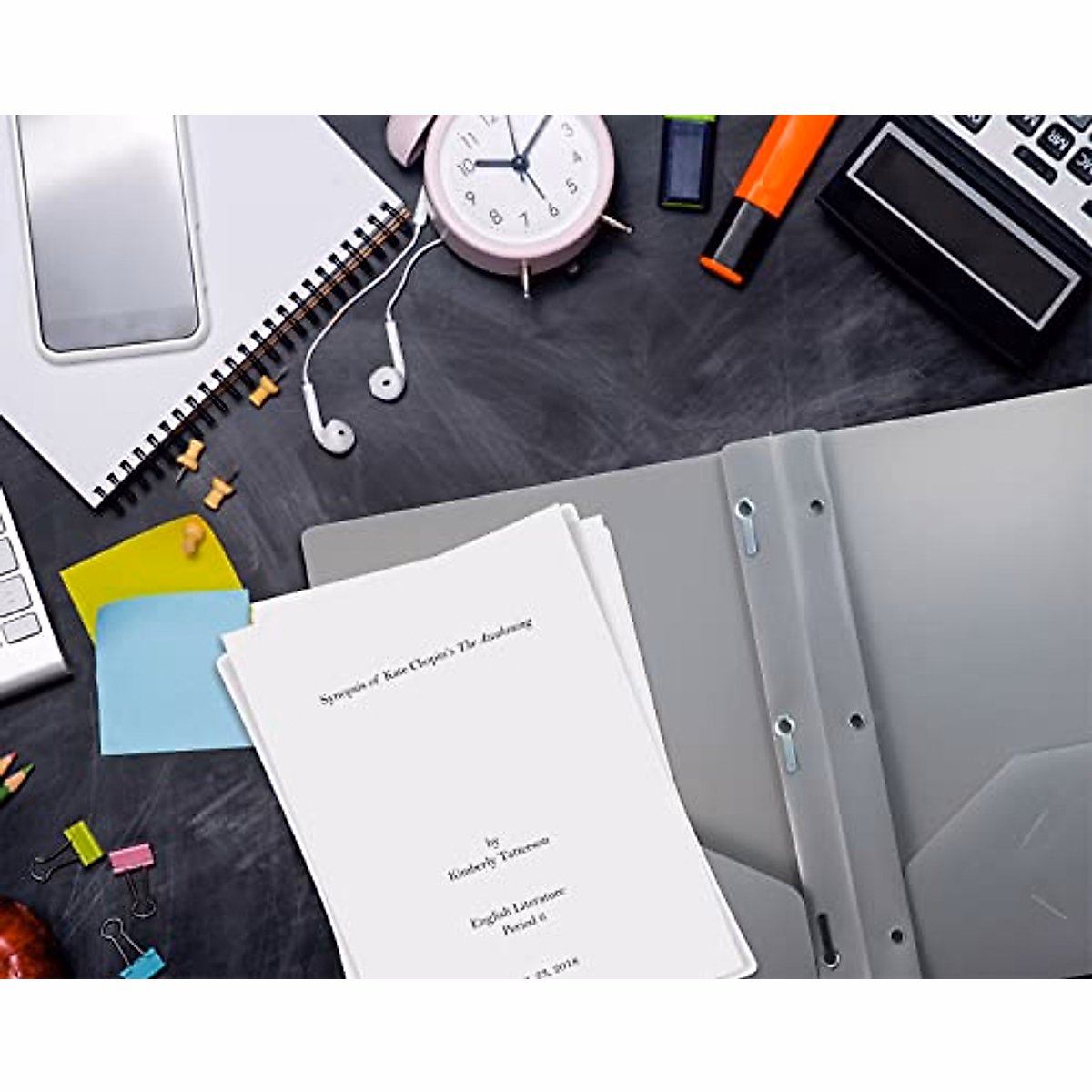 Better Office Products Gray Plastic 2 Pocket Folders with Prongs, 24 Pack, Heavyweight, Letter Size Poly Folders with 3 Metal Prongs Fastener Clips, Gray