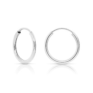 14k White Gold Round Endless Hoop Earrings - 10-18mm (10mm)…