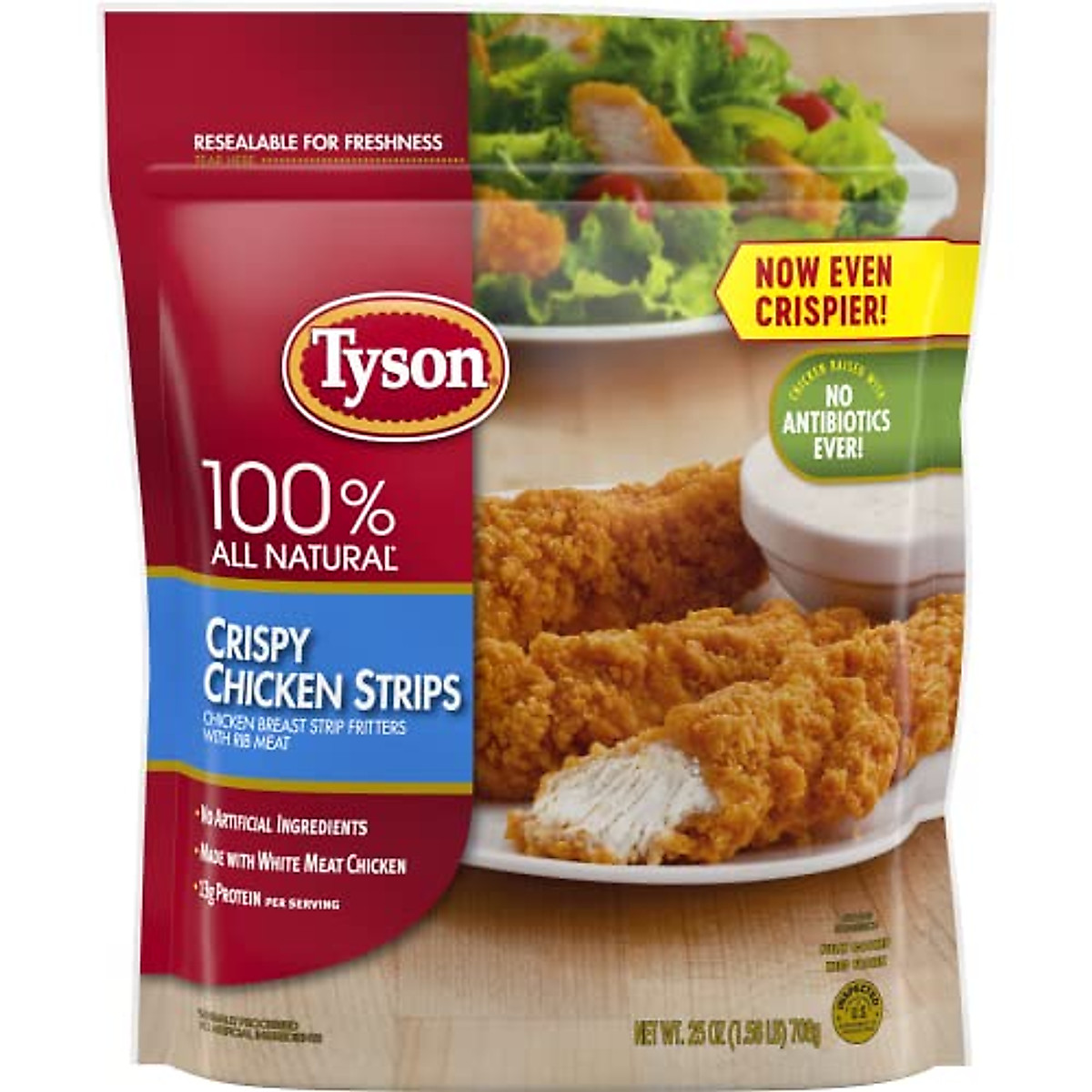 Tyson All natural Perfectly Crispy Chicken Breast Strips with Rib Meat - Fully Cooked - No Antibiotics Ever - 6 Pack (25 oz Each) - Ready Set Gourmet Donate a meal Program