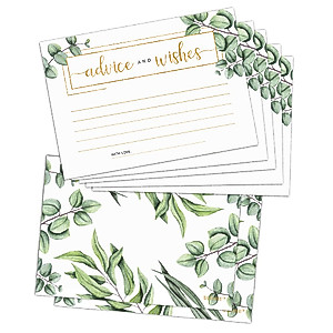 Set of 50 Advice and Wishes Cards - Double Sided Greenery Cards, Perfect for the Bride and Groom, Baby Shower, Bridal Shower, Wedding Shower, Graduation Party, Retirement Party, Anniversary