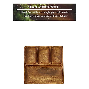 WeTheFounders SDS Handcrafted Acacia Wood Platter and Tray Perfect for Snacks Hummus Dip and Salsa Appetizer Server with 4 Sections, 11" x 1"H