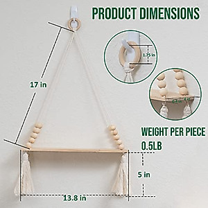 GeddStore Hanging Shelves for Wall (Set of 2), Lightweight Macrame Hanging Shelf, Cute Boho Shelves for Bedroom, Bathroom & Living Room, Ready to Hang