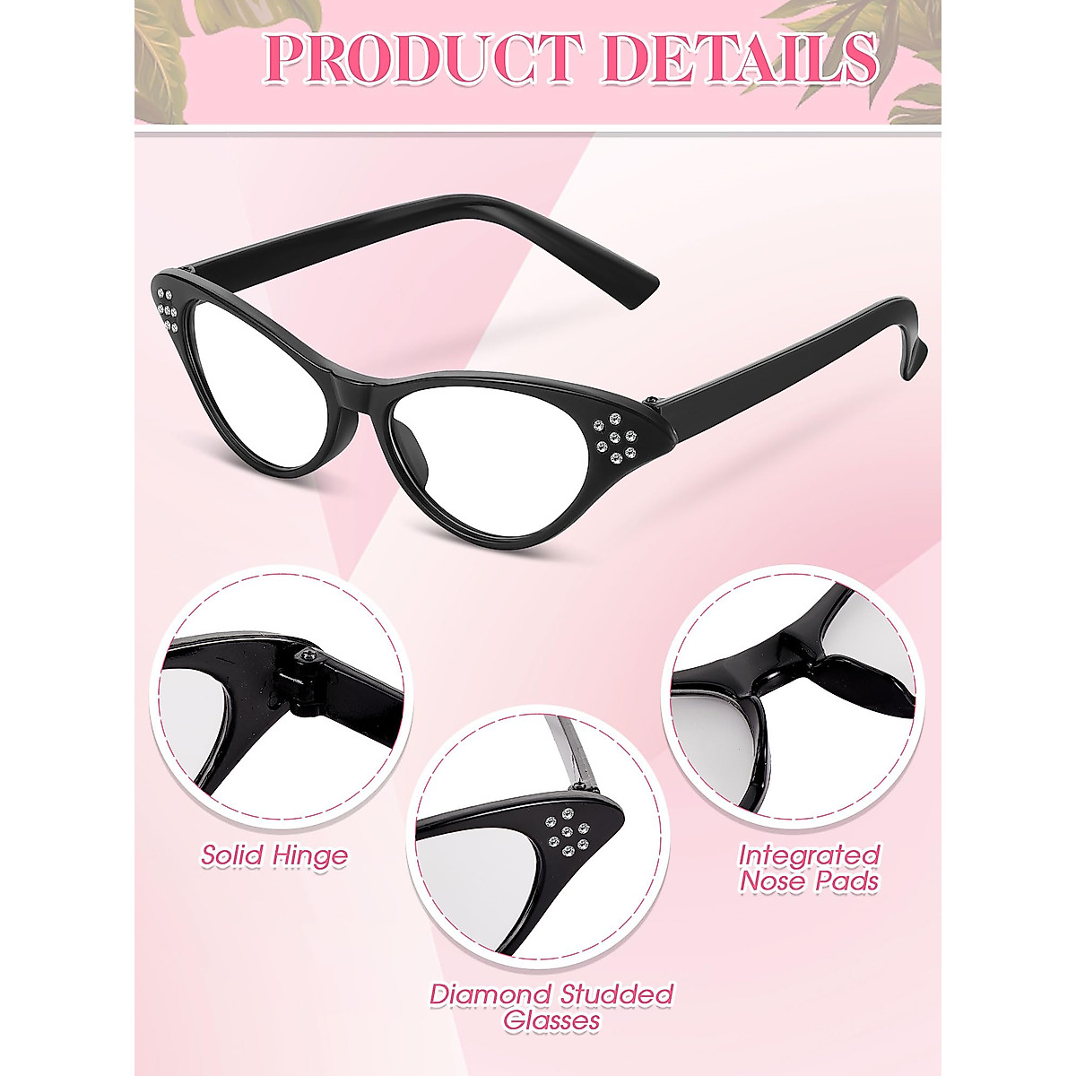 Kanayu 35 Pairs 1950s Glasses Bulk 50s Cat Glasses Costume Glasses for Sock Hop Party 1950s Party Decorations