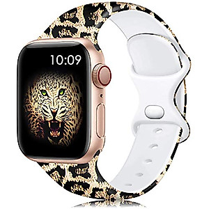 Lerobo Cheetah Band Compatible for Apple Watch Bands 40mm 38mm 41mm iWatch Bands SE Series 8 Series 7 6 5 4 3 2 1 Band for Women Men,Silicone Fadeless Pattern Printed Replacement Bands Leopard,S/M