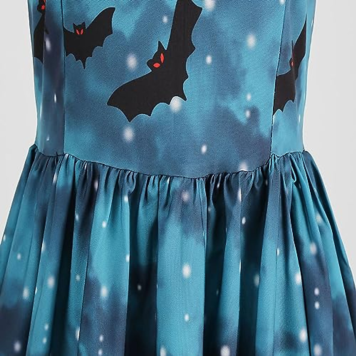 Halloween Costumes for Women Scary Funny Skeleton Swing Dress Lace Short Sleeve Flared Dresses Holiday Party Dress Sky Blue