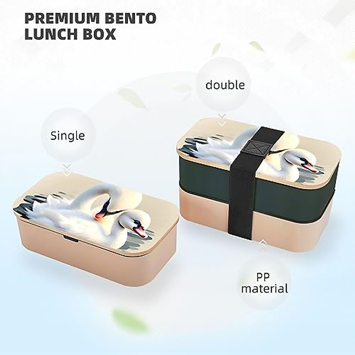 Cute Little Swan Adult Lunch Box, Bento Box, With Cutlery Set Of 3, 2 Compartments, Rectangular, Lunch Box For Adults