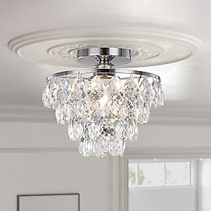 Luupyia Mini Crystal Chandelier Ceiling Light Small, Modern Crystal Ceiling Light for Hallway Ceiling Light Fixtures Flush Mount Silver Crystal Chandelier for Bedroom Hall Living Room Hallway