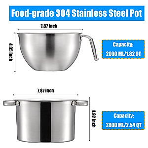 ZENFUN Double Boiler Pot Set with Silicone Spatula, 2000ML/1.8QT Chocolate Melting Pot with 2800ML/2.54QT Stainless Steel Pot, Candy Melting Pot, Chocolate Melter for Butter, Caramel, Cheese, Wax,