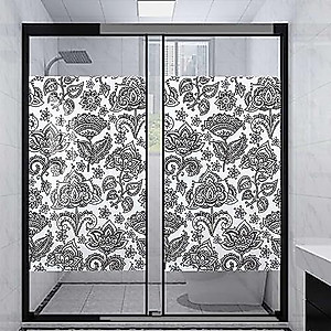 Black and White Decorative Privacy Window Film, No Glue Decor Static Cling Glass Sticker, Anti-UV Window Tint for Home or Office, Baroque Vintage Lace Style Frosted Glass Film 17.7Wx23.6L-inch x2 Pcs