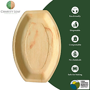 Charity Leaf Disposable Palm Leaf 13" x 9" Trays (10 pieces) Bamboo Like Serving Platters, Disposable Boards, Eco-Friendly Dinnerware For Weddings, Catering, Events
