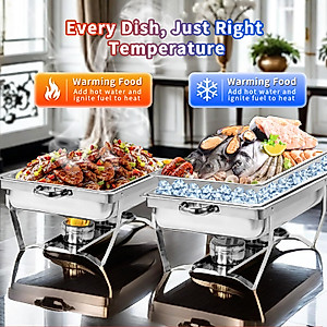 EVGTTI 8 qt Chafing Dish Buffet Set, Stainless Steel Catering Serve Chafer, Rectangular Food Warmer with Full Size Food Pan and Foldable Frame for Party (5-Pack)