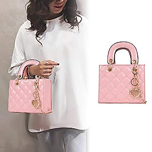 Qiayime Purses and quilted Handbags for Women Patent Leather Chain Satchel Shoulder Messenger Tote Bags Pink