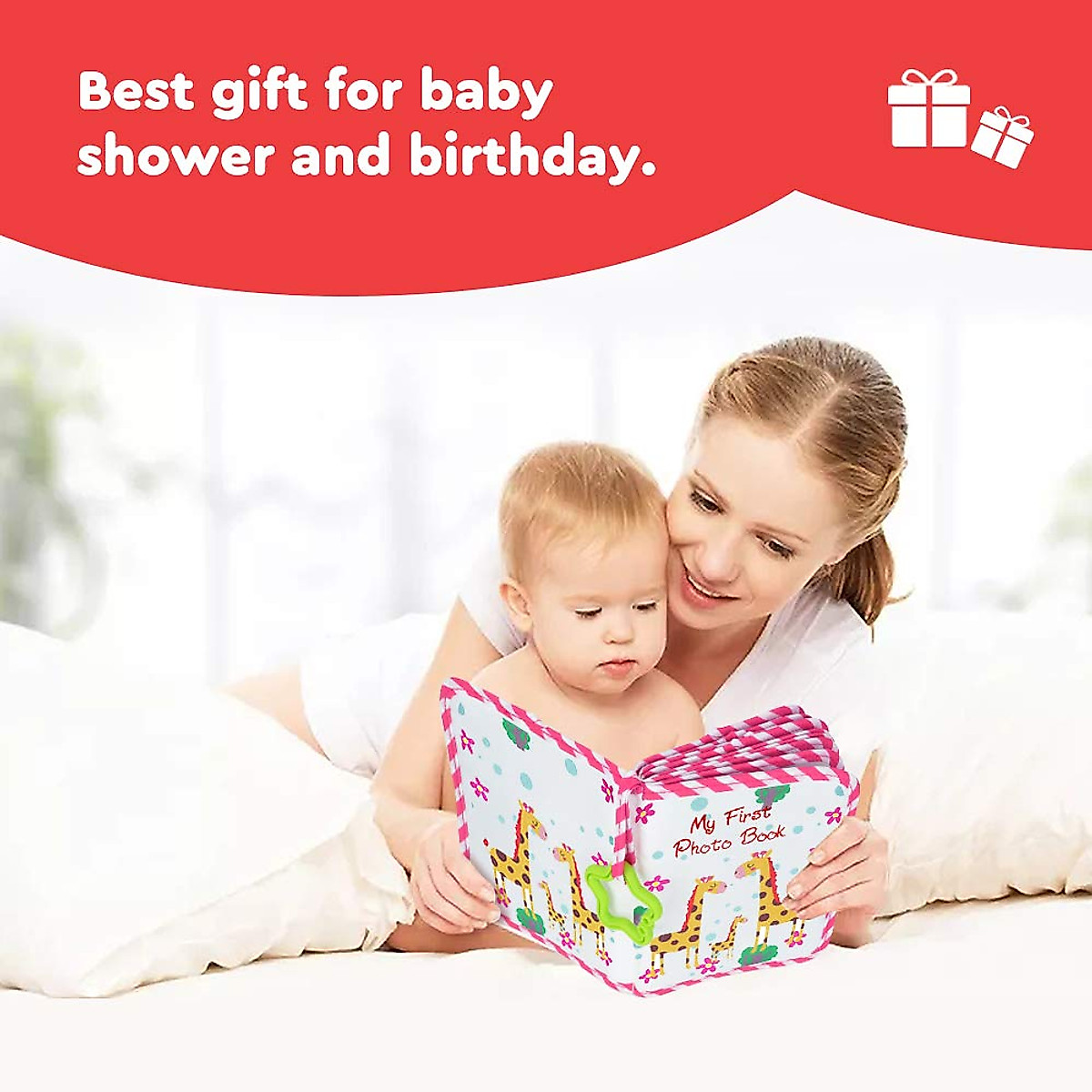 VNOM Baby Photo Album Soft Cloth Photo Book First Year Memory Album Shower Gift for Babies Newborns Toddlers & Kids,Holds 4x6 Inch Photos. (Pink)